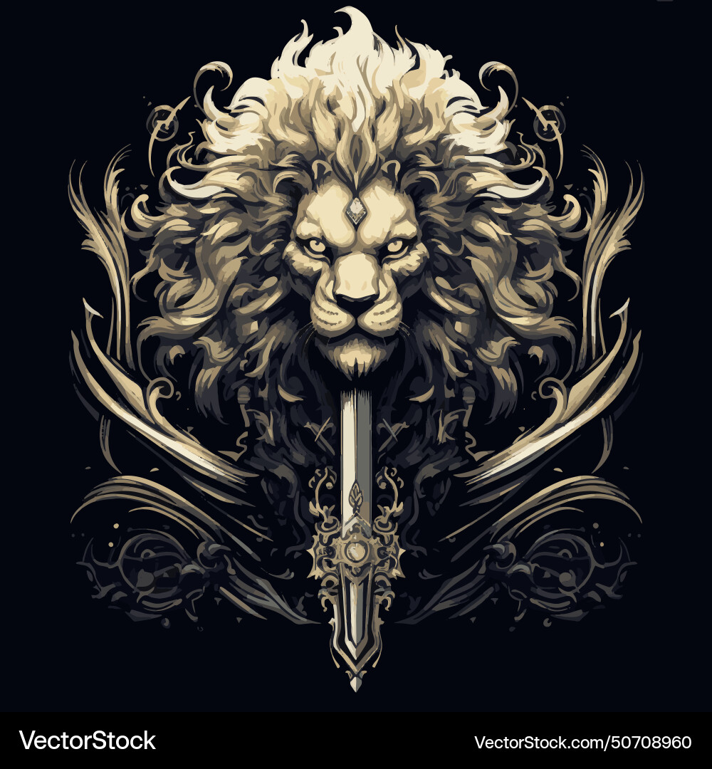 Hygendy skull and sword with lion logo Royalty Free Vector