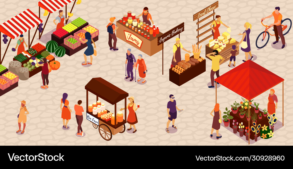 Isometric farm market Royalty Free Vector Image