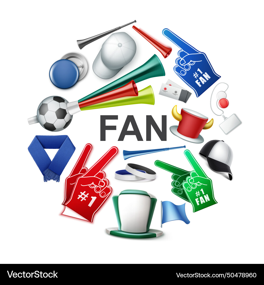 Realistic fan attributes round concept Royalty Free Vector
