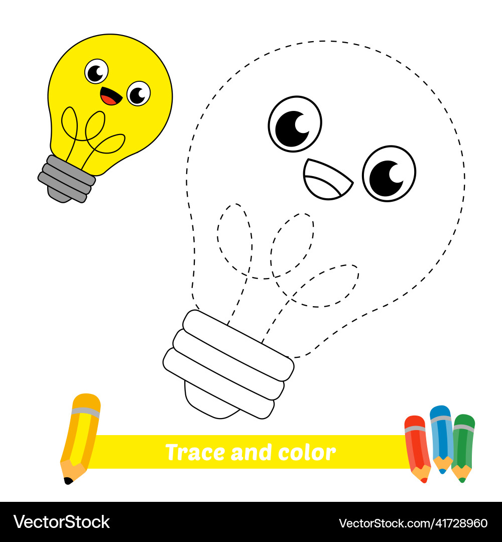 Trace and color for kids light bulb Royalty Free Vector