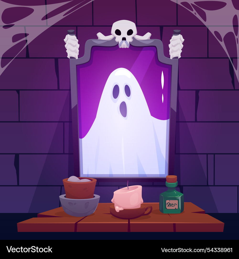 Antique magic mirror with black frame decorated Vector Image