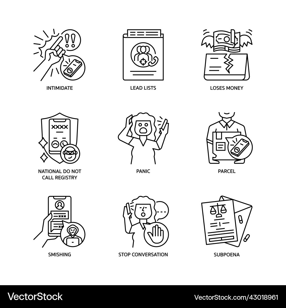 Call center scam icon set Royalty Free Vector Image