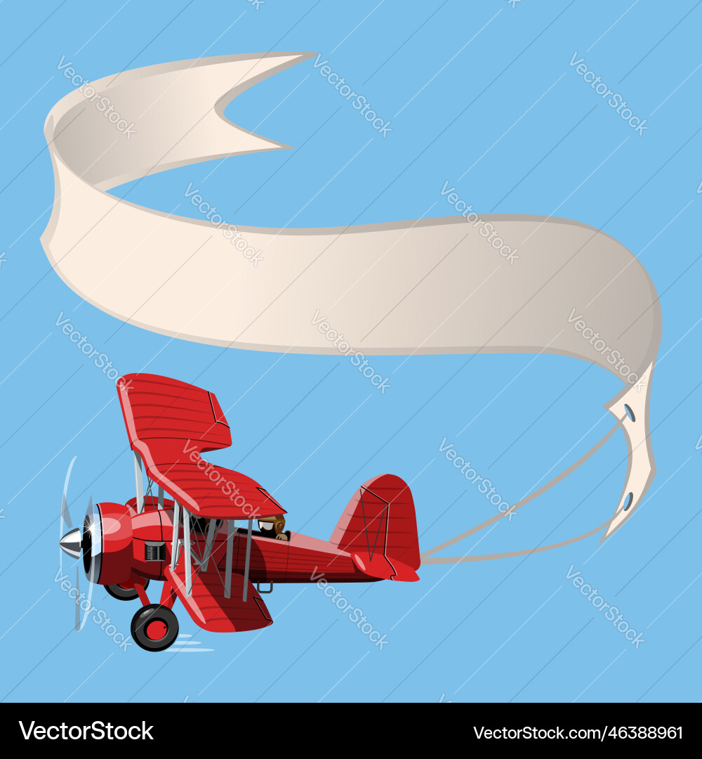 Cartoon biplane with banner Royalty Free Vector Image