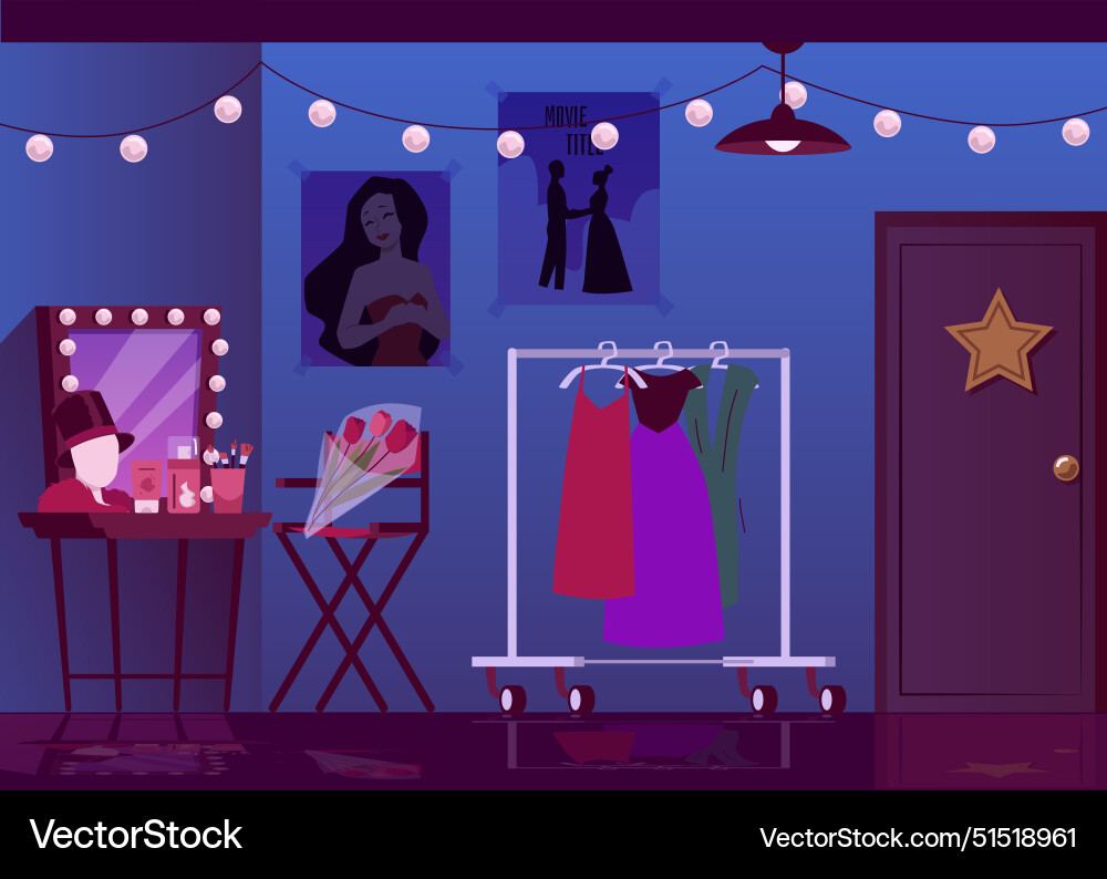 Interior of actors dressing room with table Vector Image