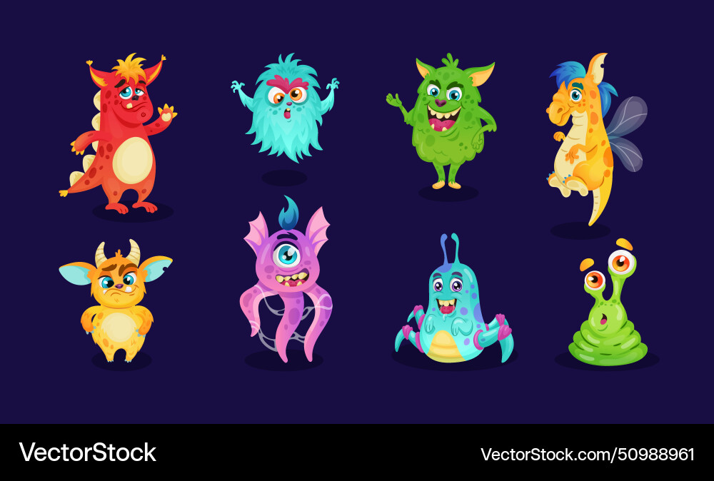 Monster set cute alien kid character cartoon Vector Image