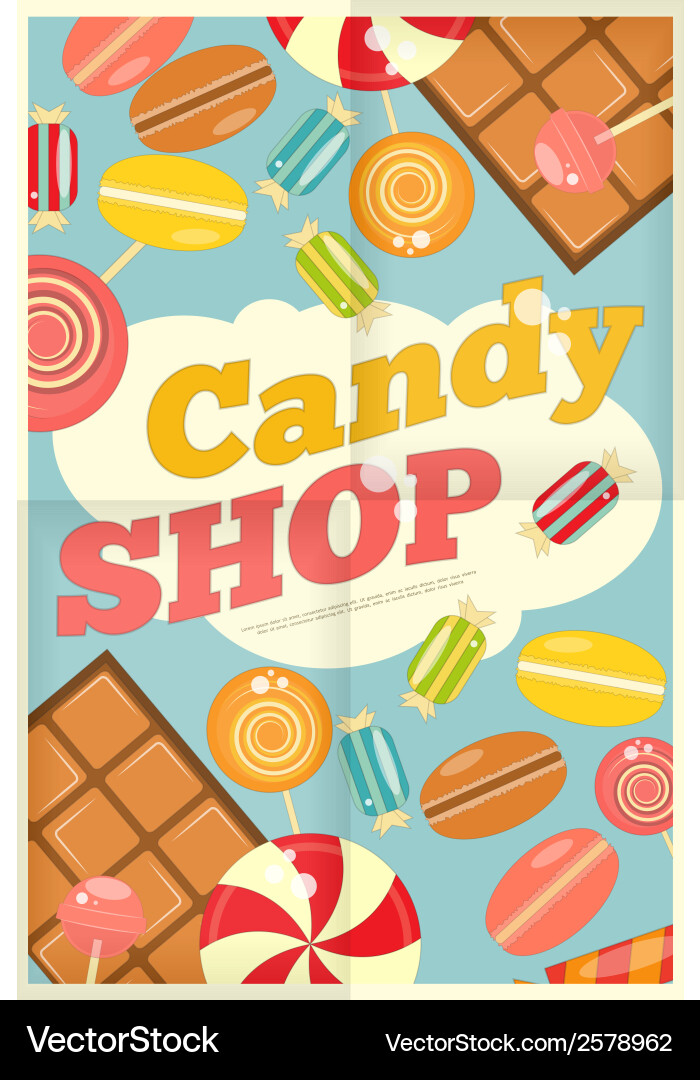 19 candy shop poster Royalty Free Vector Image