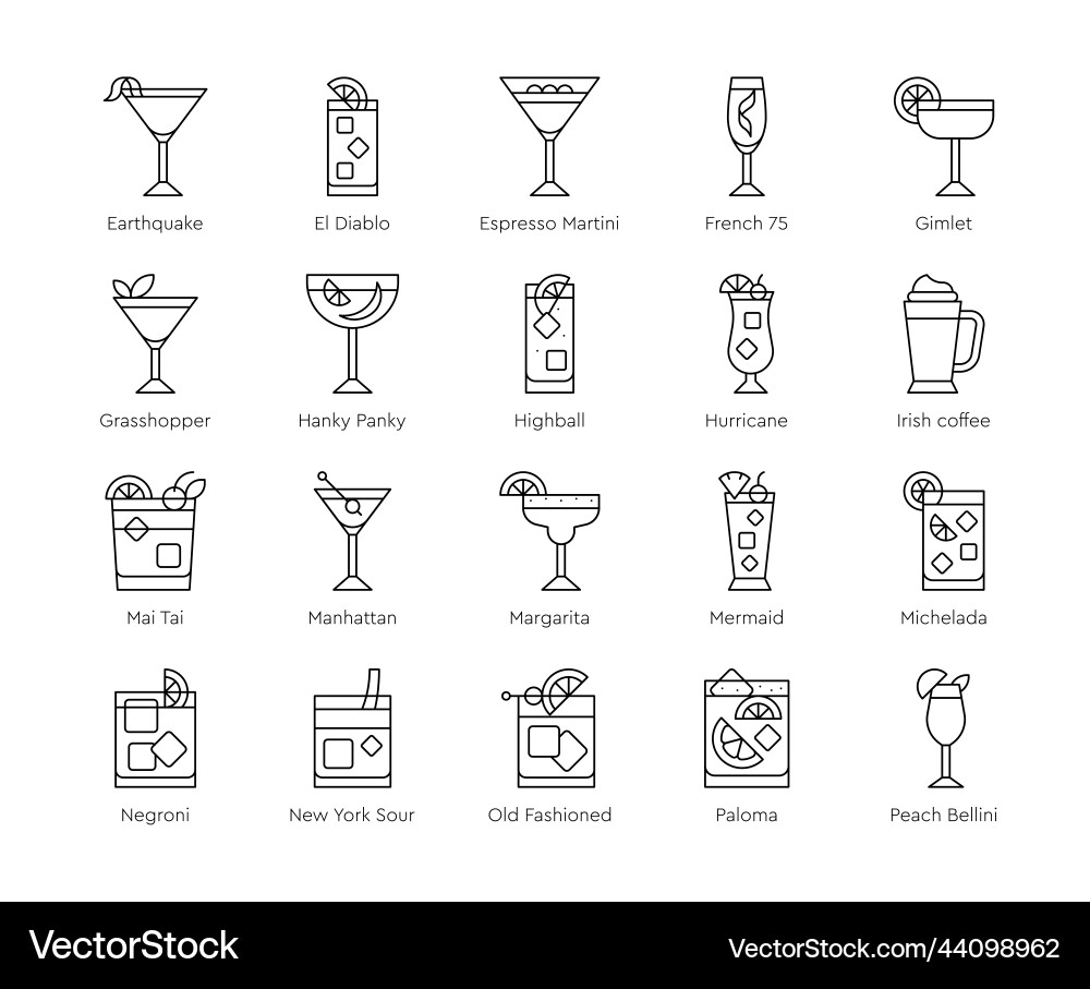 Cocktail Icon Set 3 Alcoholic Mixed Drink Vector Image