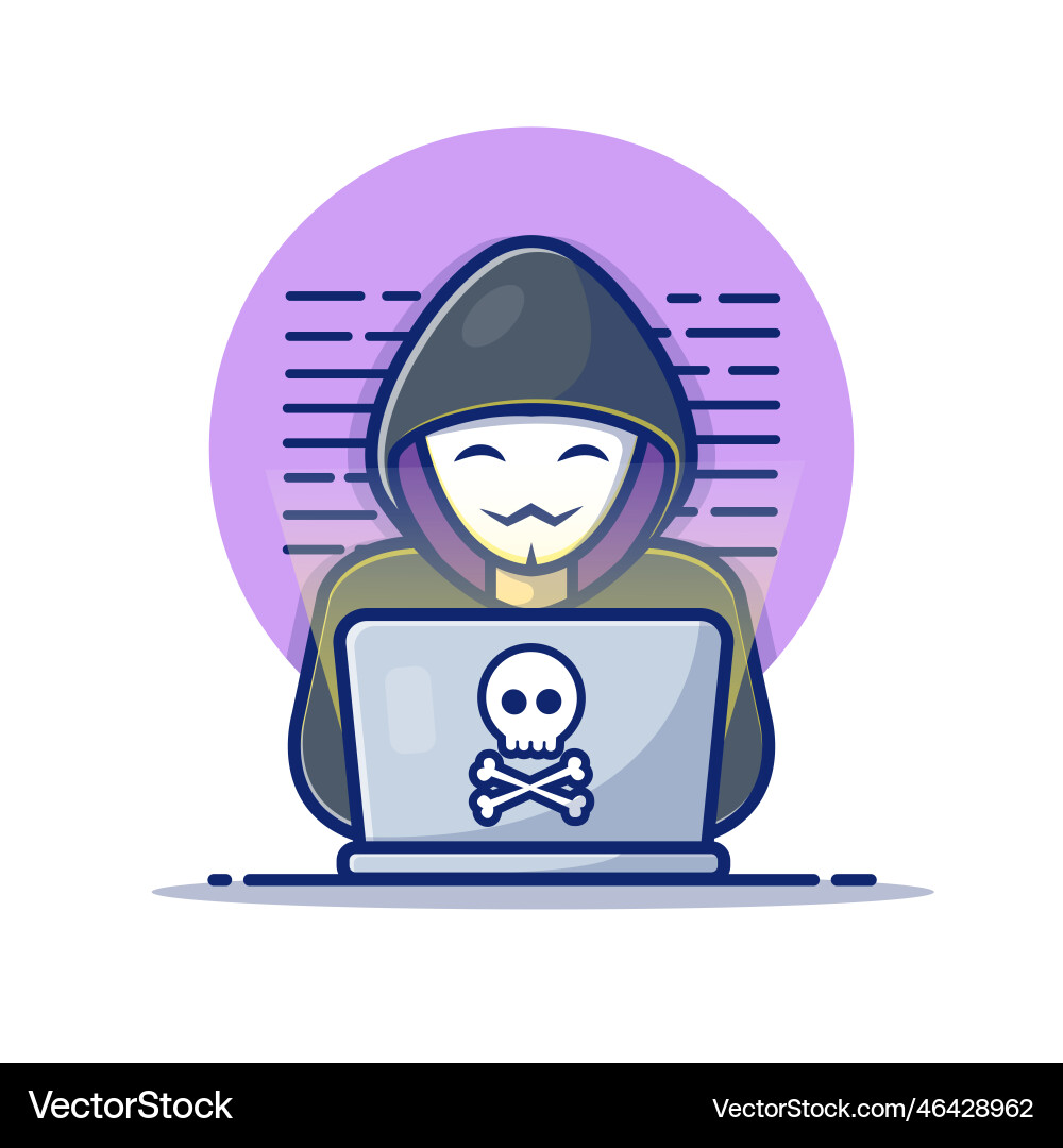 Hacker operating laptop cartoon Royalty Free Vector Image