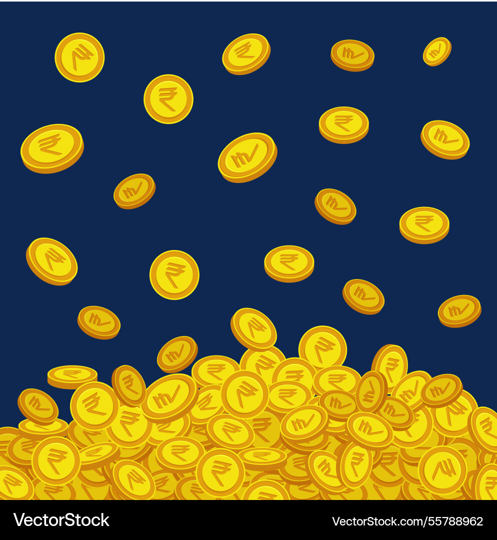Indian rupee coins falling background Royalty Free Vector