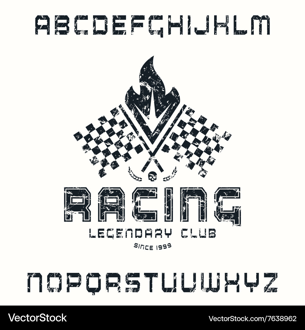 Square sanserif font in racing style Royalty Free Vector
