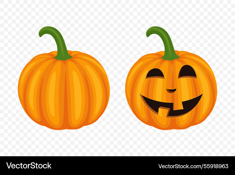 Cartoon pumpkins collection with carved Royalty Free Vector