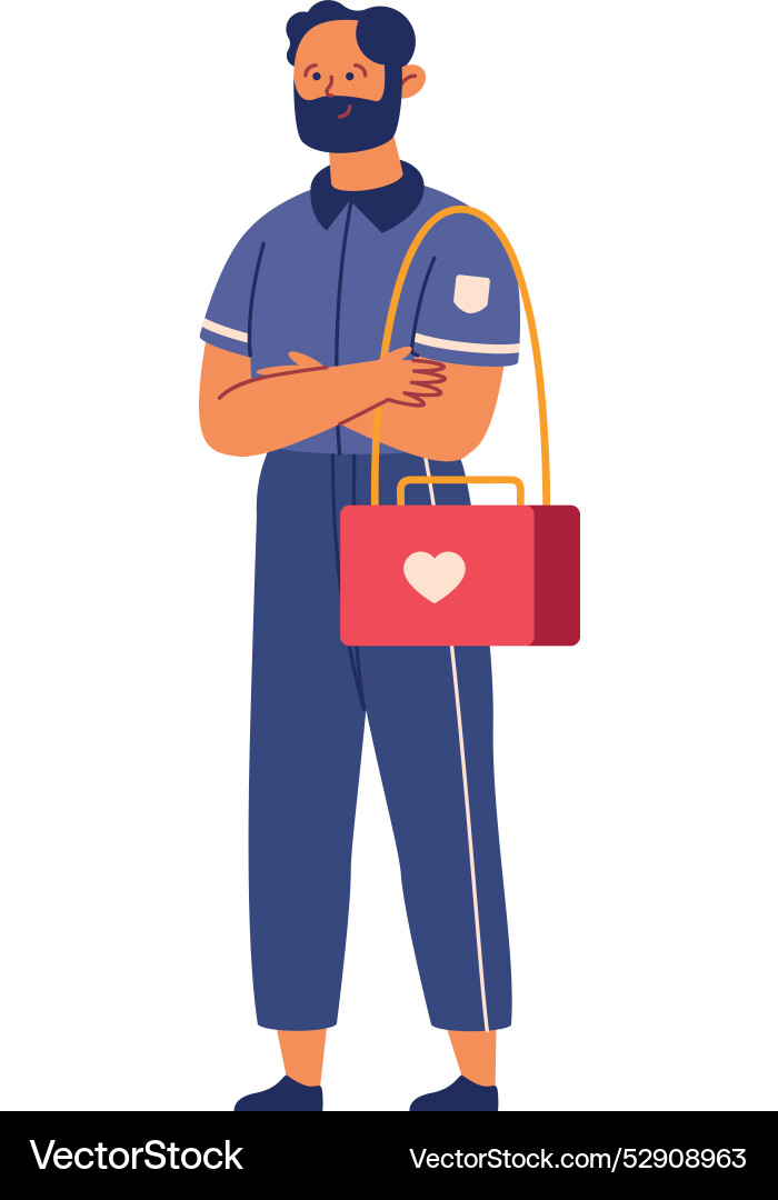 Paramedic character with first aid kit Royalty Free Vector