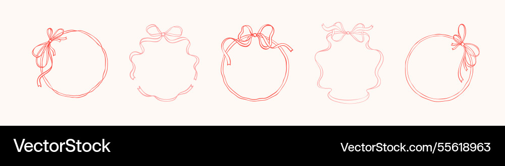 Set of circle bow ribbon borders hand drawn Vector Image