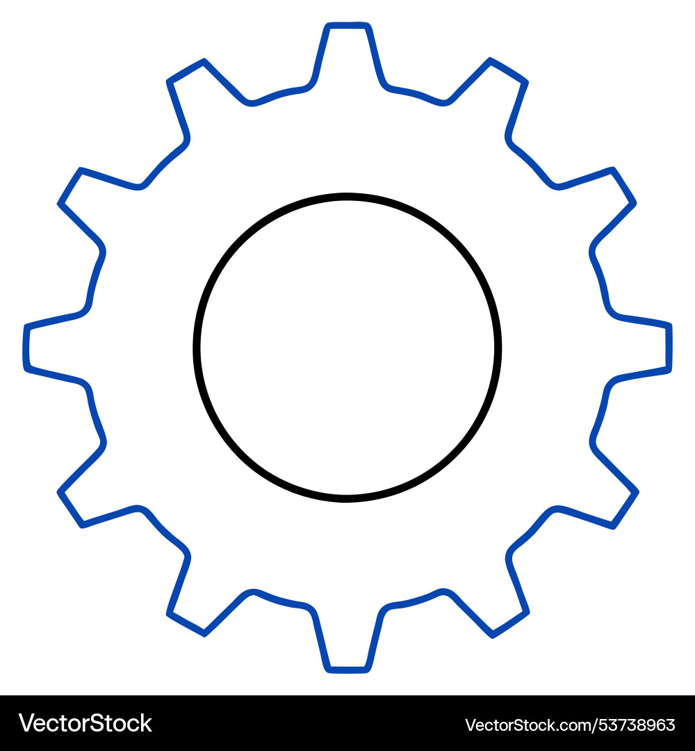 Simple blue cogwheel line art Royalty Free Vector Image