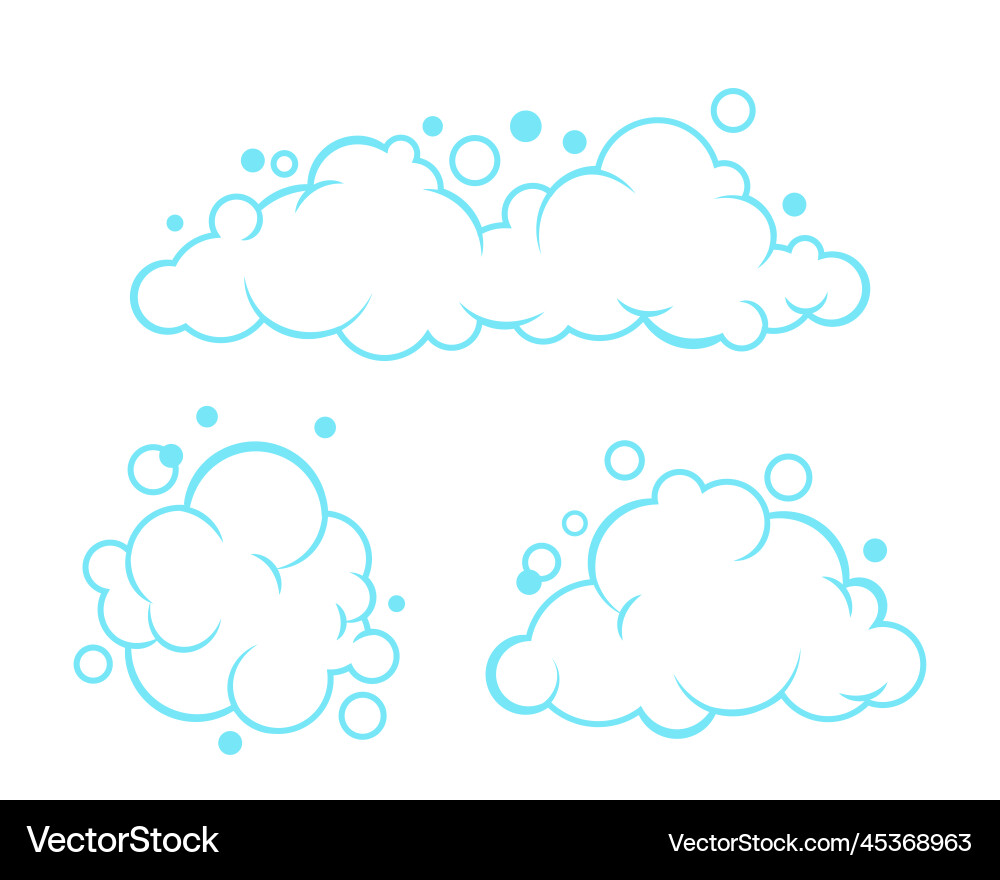 Soap foam set with bubbles carton light blue suds Vector Image