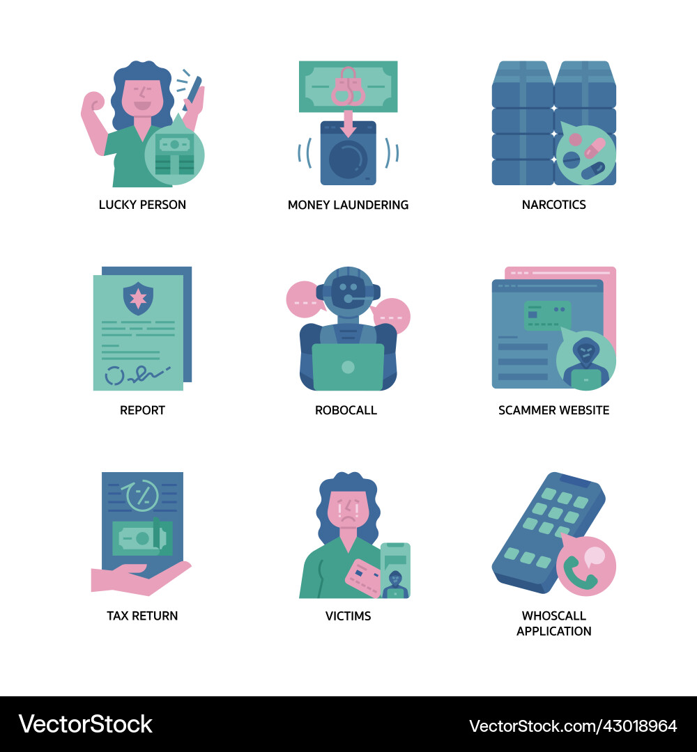 Call center scam icon set Royalty Free Vector Image