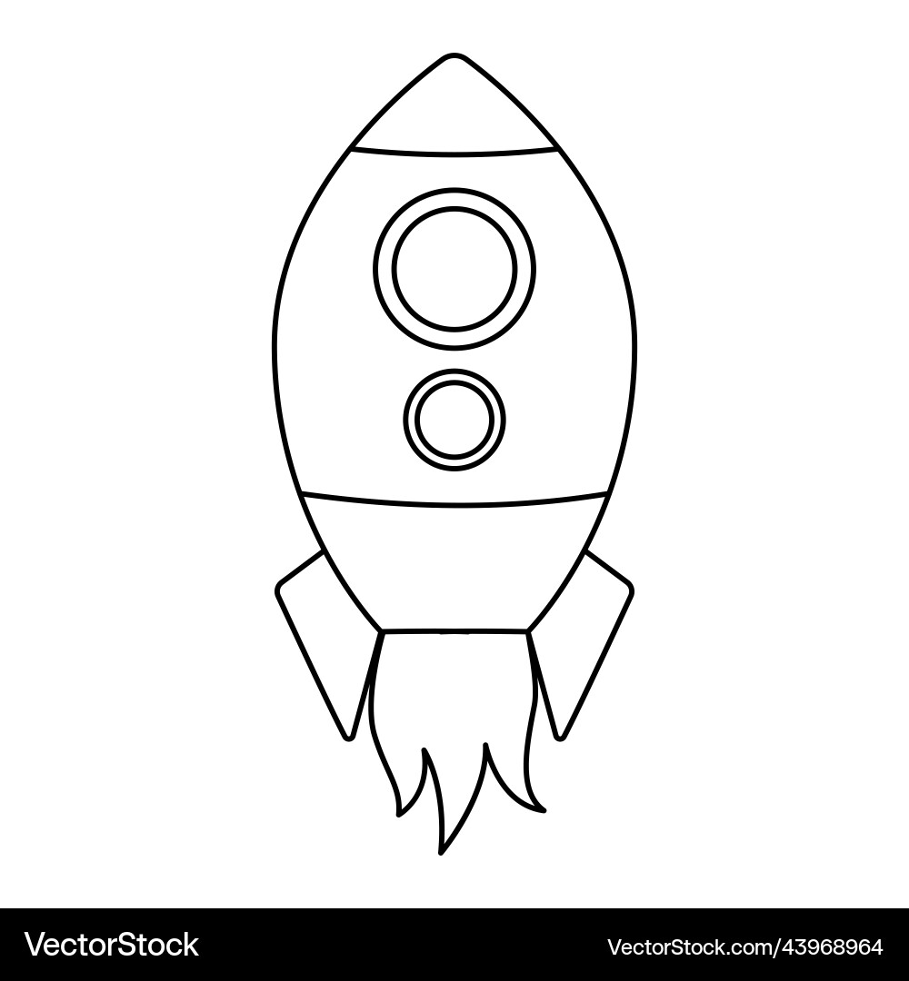 Cartoon outline rocket ship line Royalty Free Vector Image