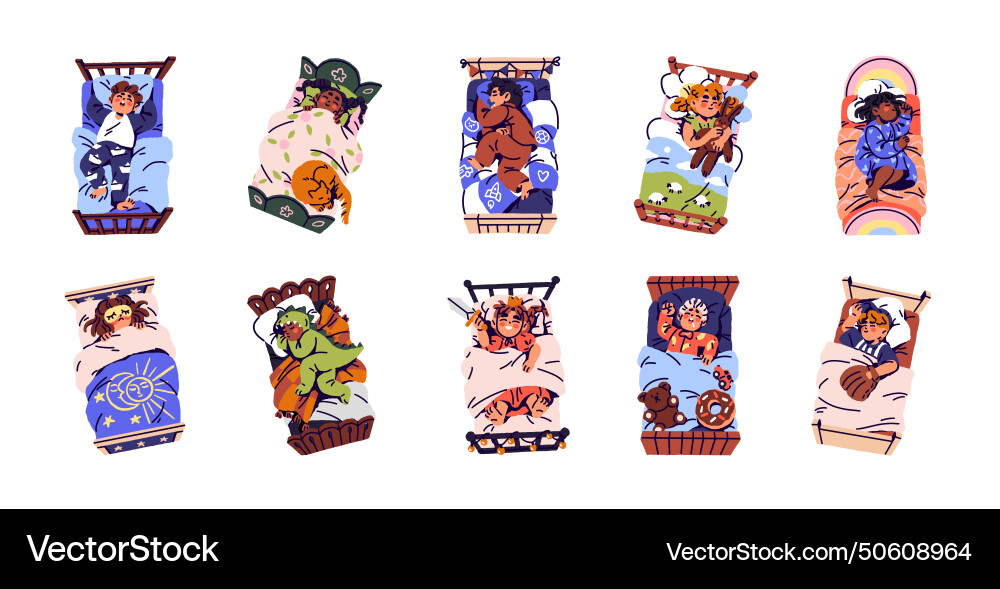 Different children nap set asleep kids lying Vector Image