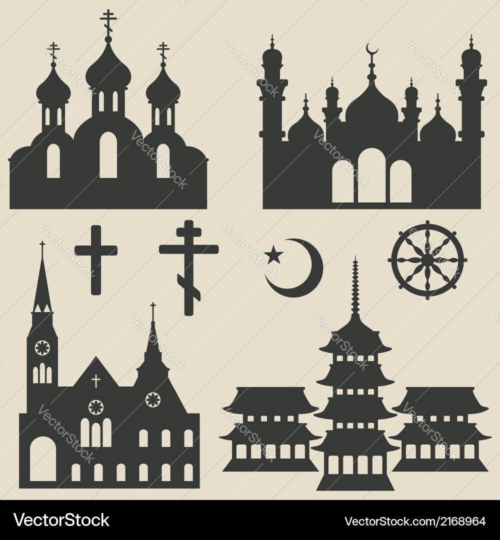 Religious buildings set and symbol Royalty Free Vector Image