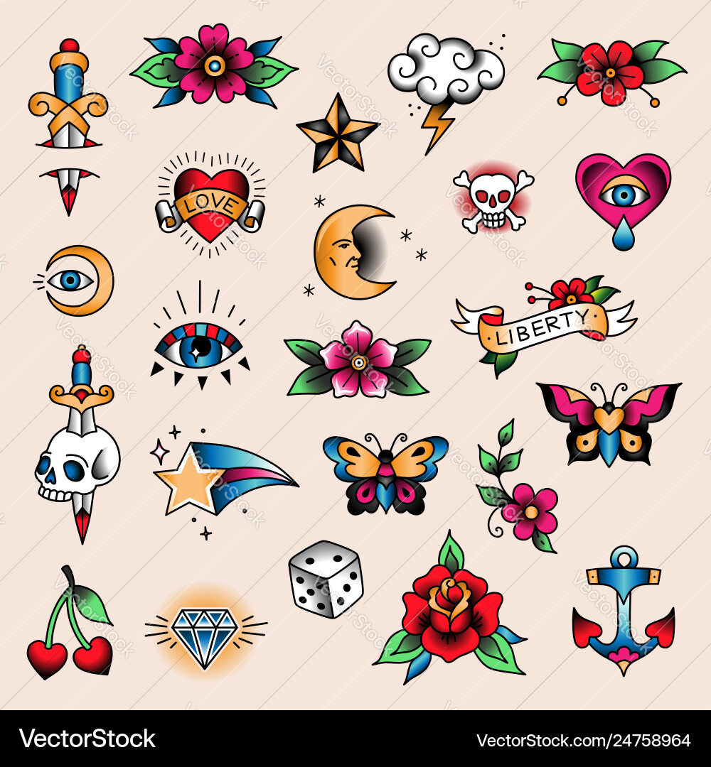 Tattoo set mini Royalty Free Vector Image - VectorStock
