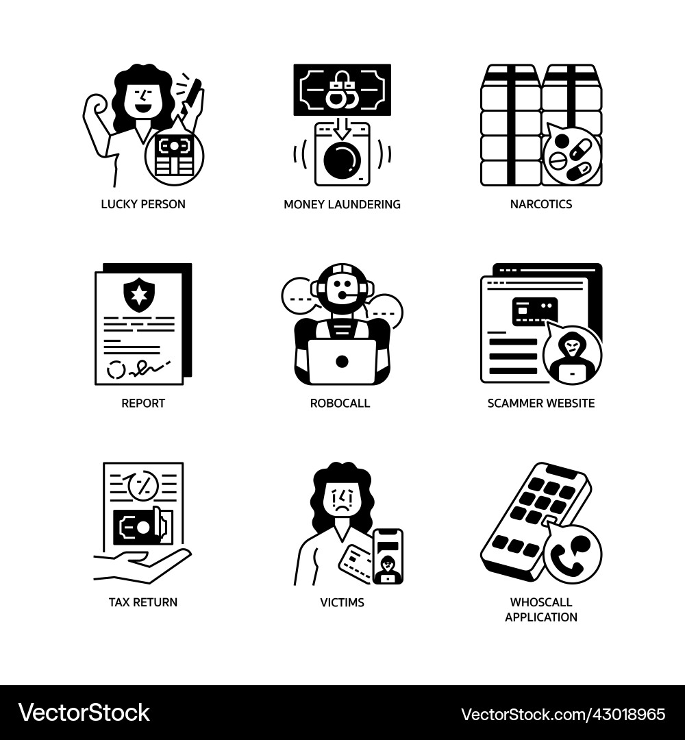 Call center scam icon set Royalty Free Vector Image