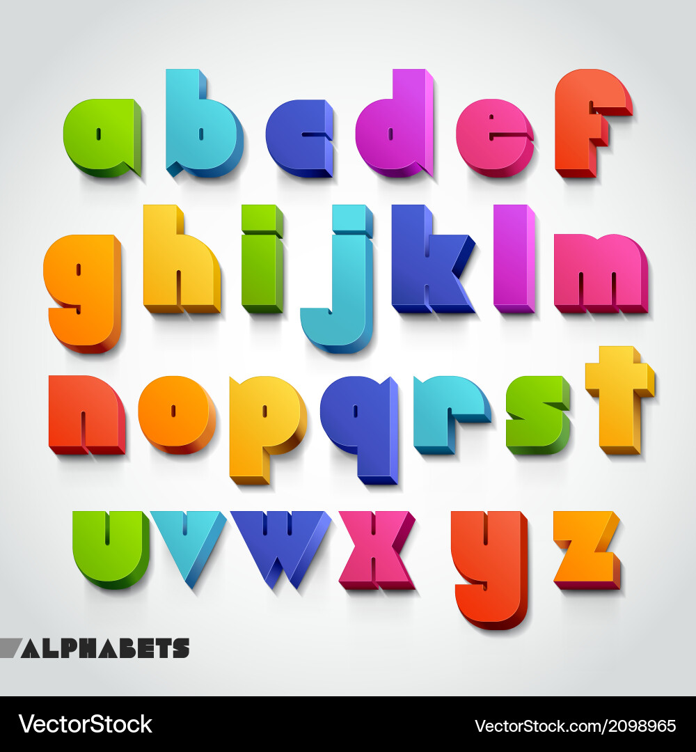 Colorful 3D Alphabet Font Royalty Free Vector Image