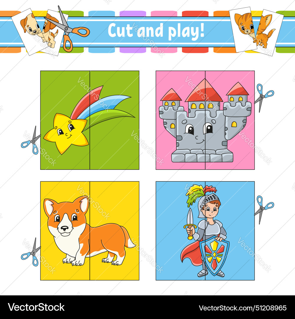 Cut and play flash cards color puzzle education Vector Image