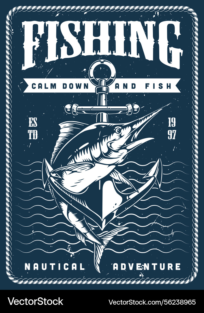 Fishing poster marlin anchor Royalty Free Vector Image