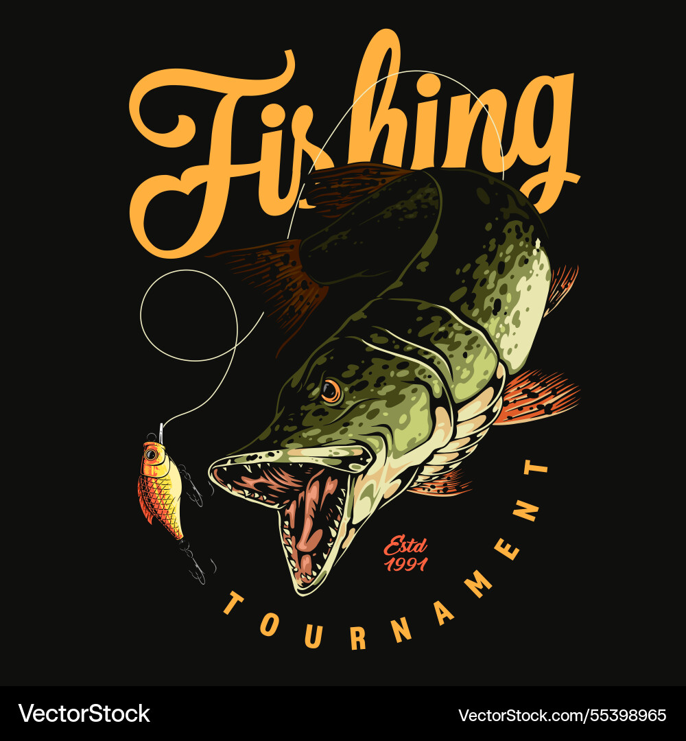 Fishing tournament design featuring a fierce fish Vector Image