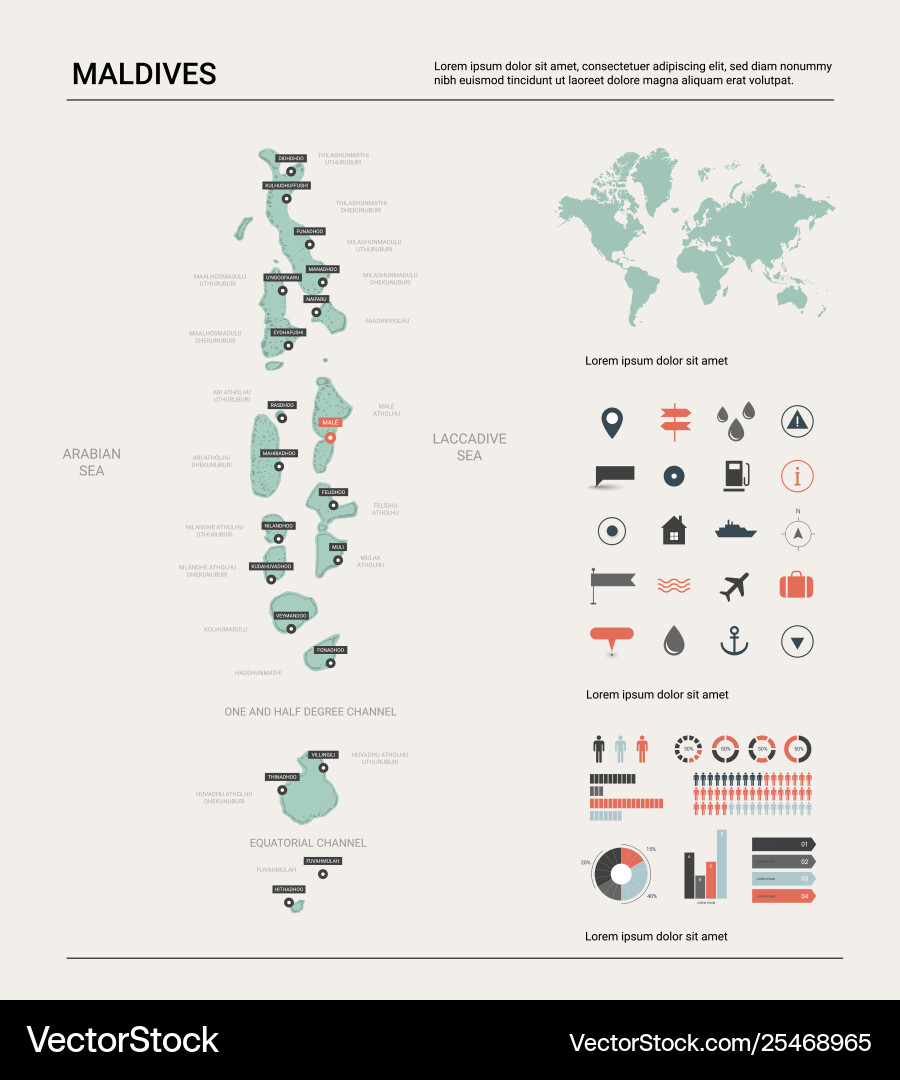 Map maldives country with division cities Vector Image