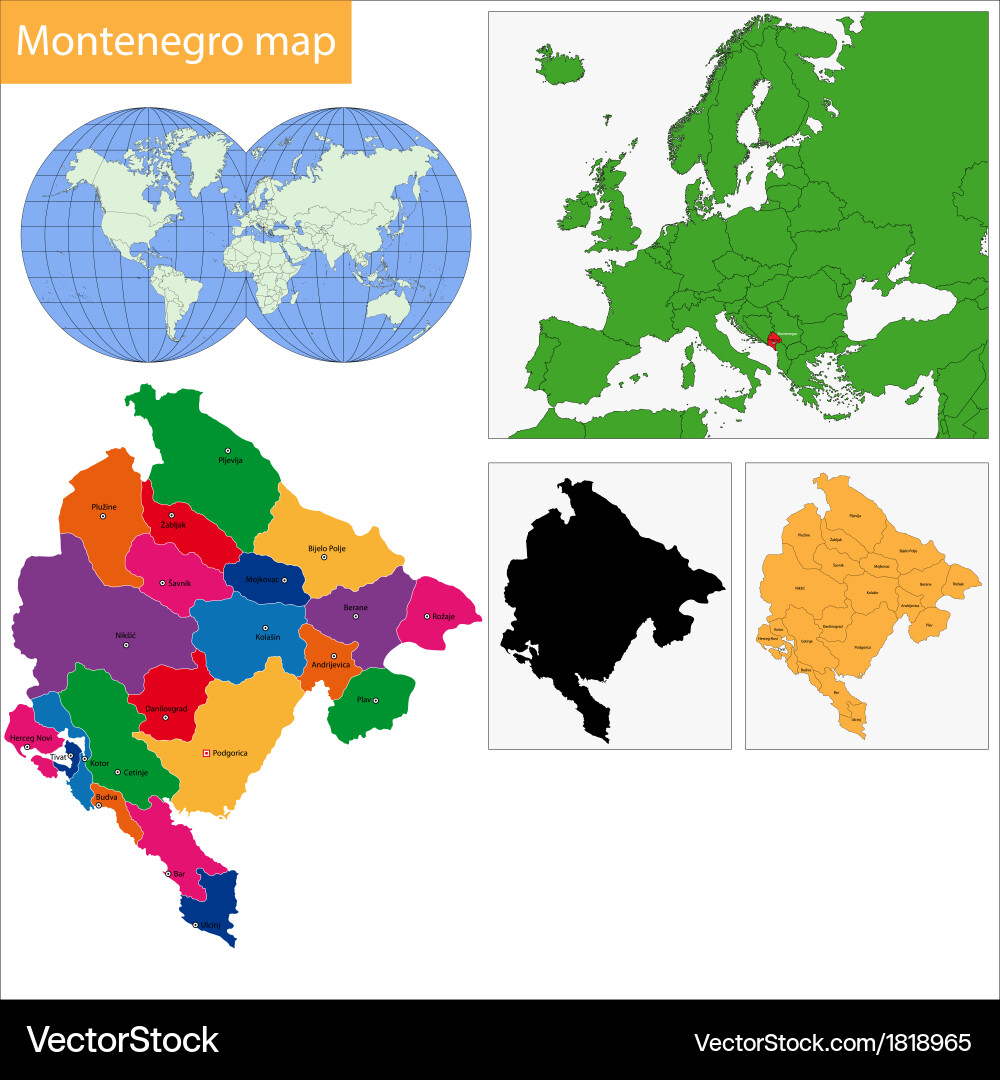 Montenegro map Royalty Free Vector Image - VectorStock