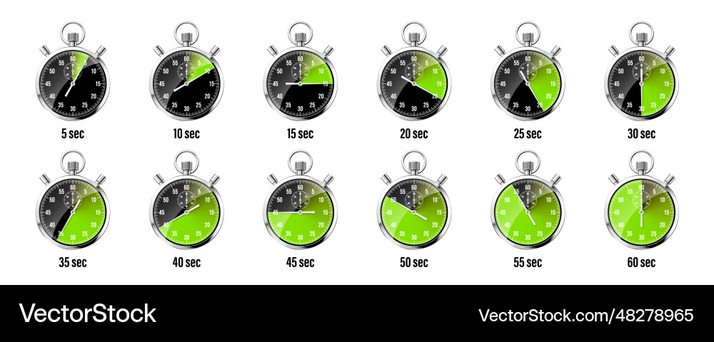 Realistic classic stopwatch shiny metal Royalty Free Vector