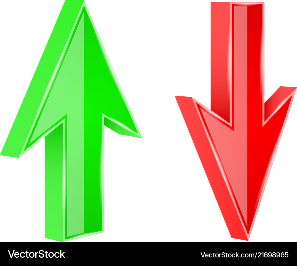 Red and green arrows 3d up down signs Royalty Free Vector