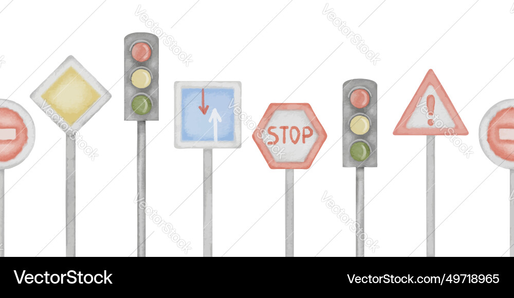 Road sign border watercolor seamless Royalty Free Vector