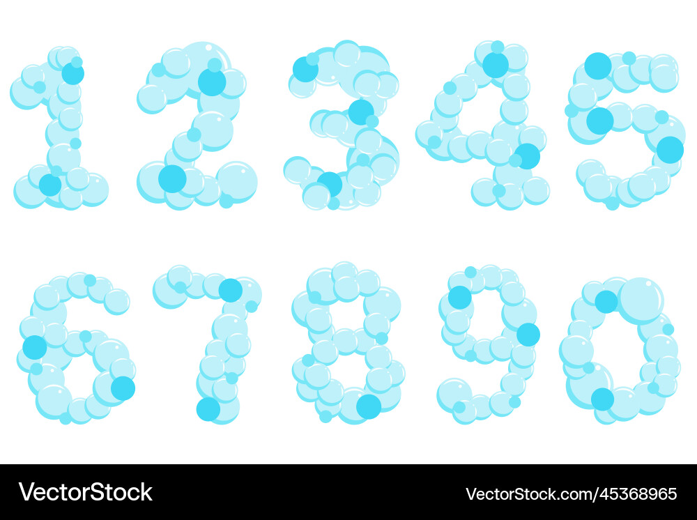 Soap bubble numbers set water suds figures Vector Image
