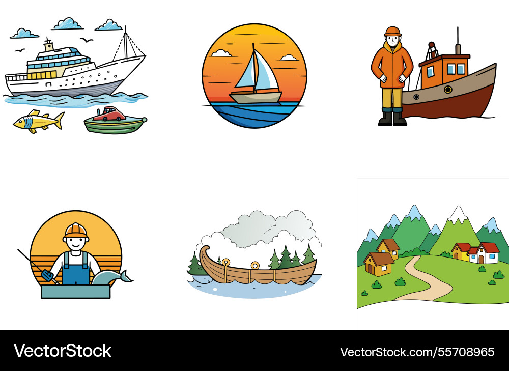 Weathered boat ocean bundle tranquil fishing Vector Image