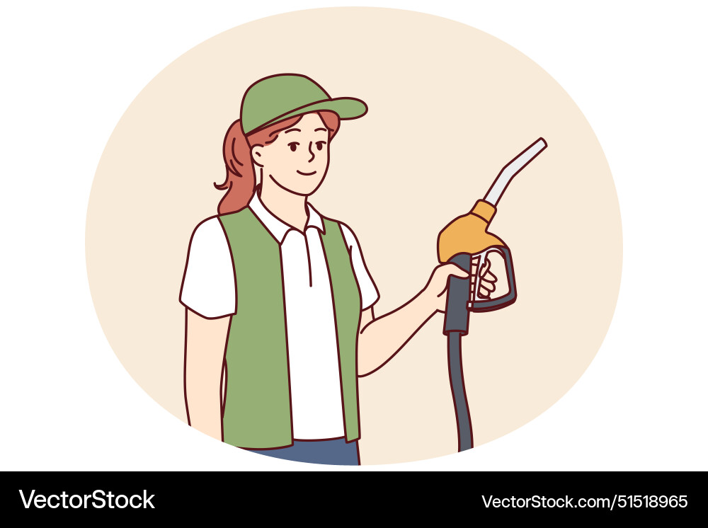 Woman serving customers at refueling station Vector Image