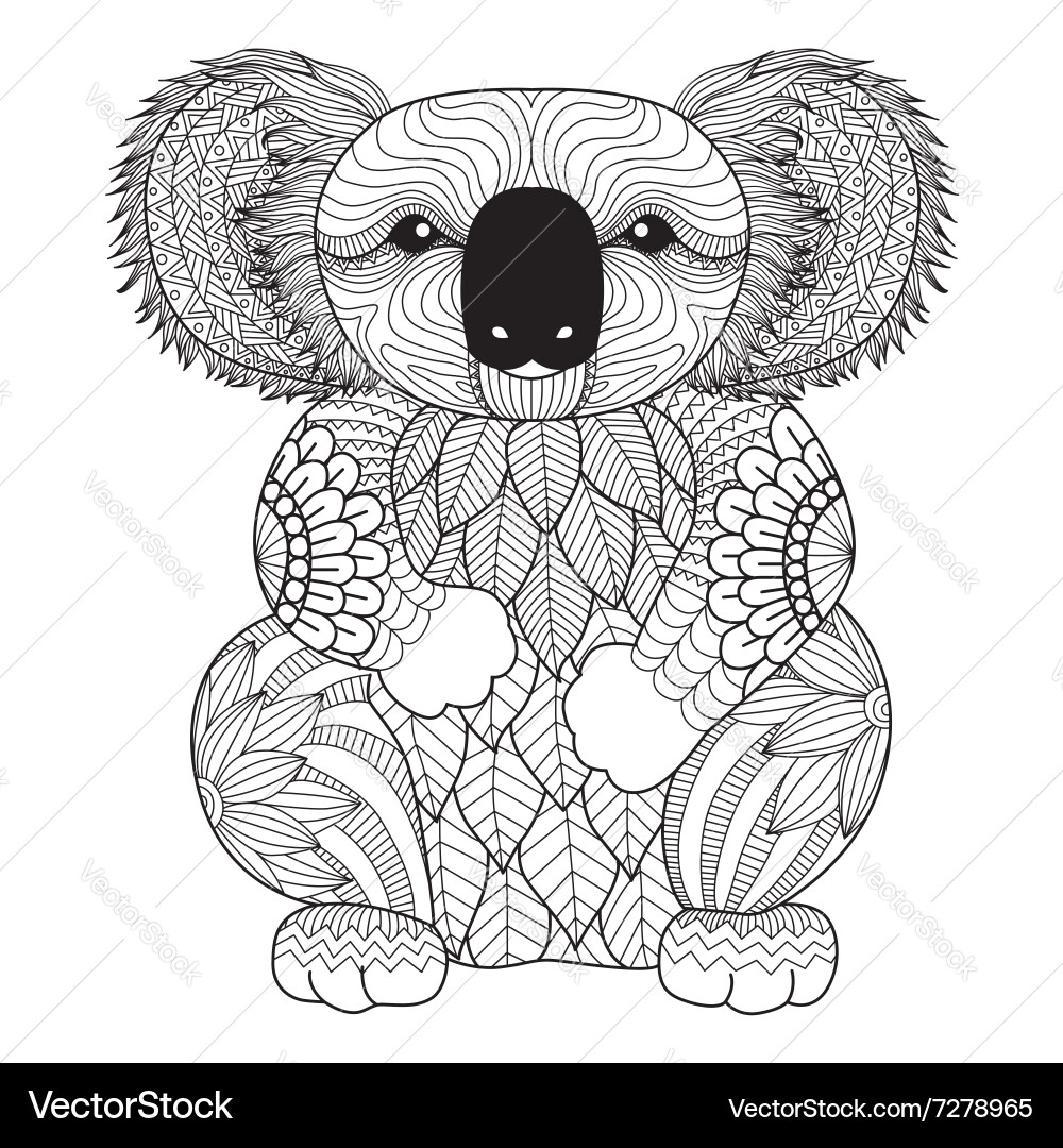 Zentangle Koala Coloring Page Royalty Free Vector Image