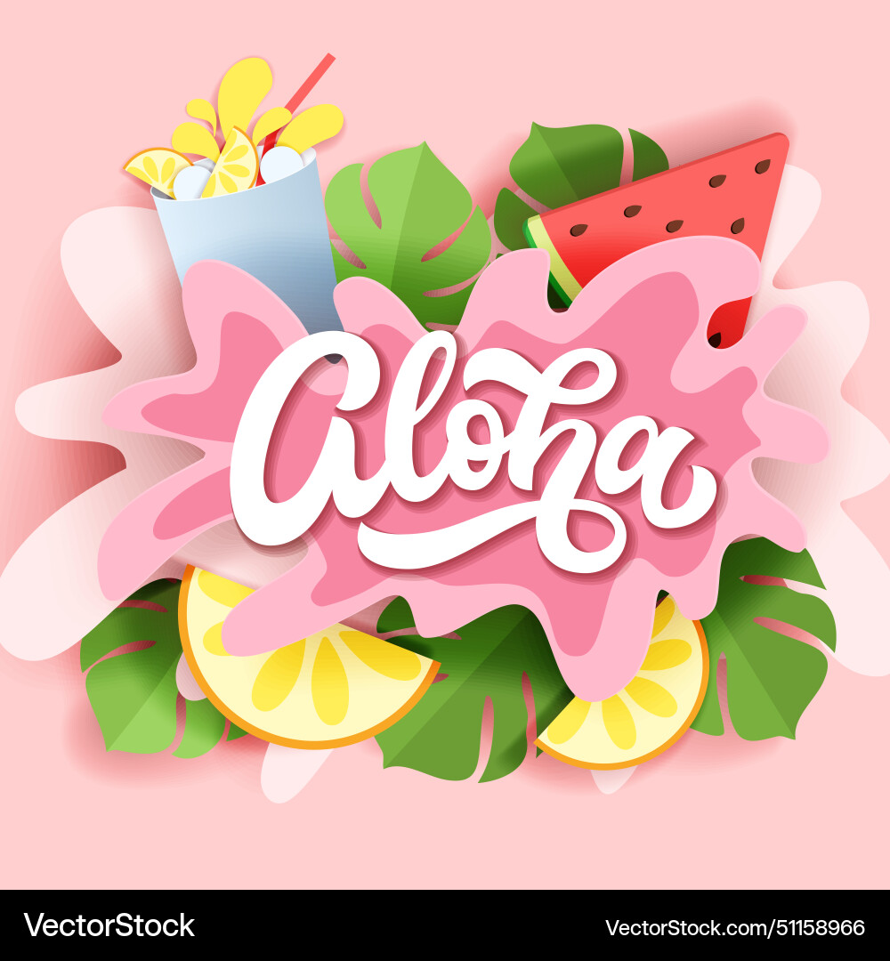 Aloha hand lettering on paper cut background Vector Image