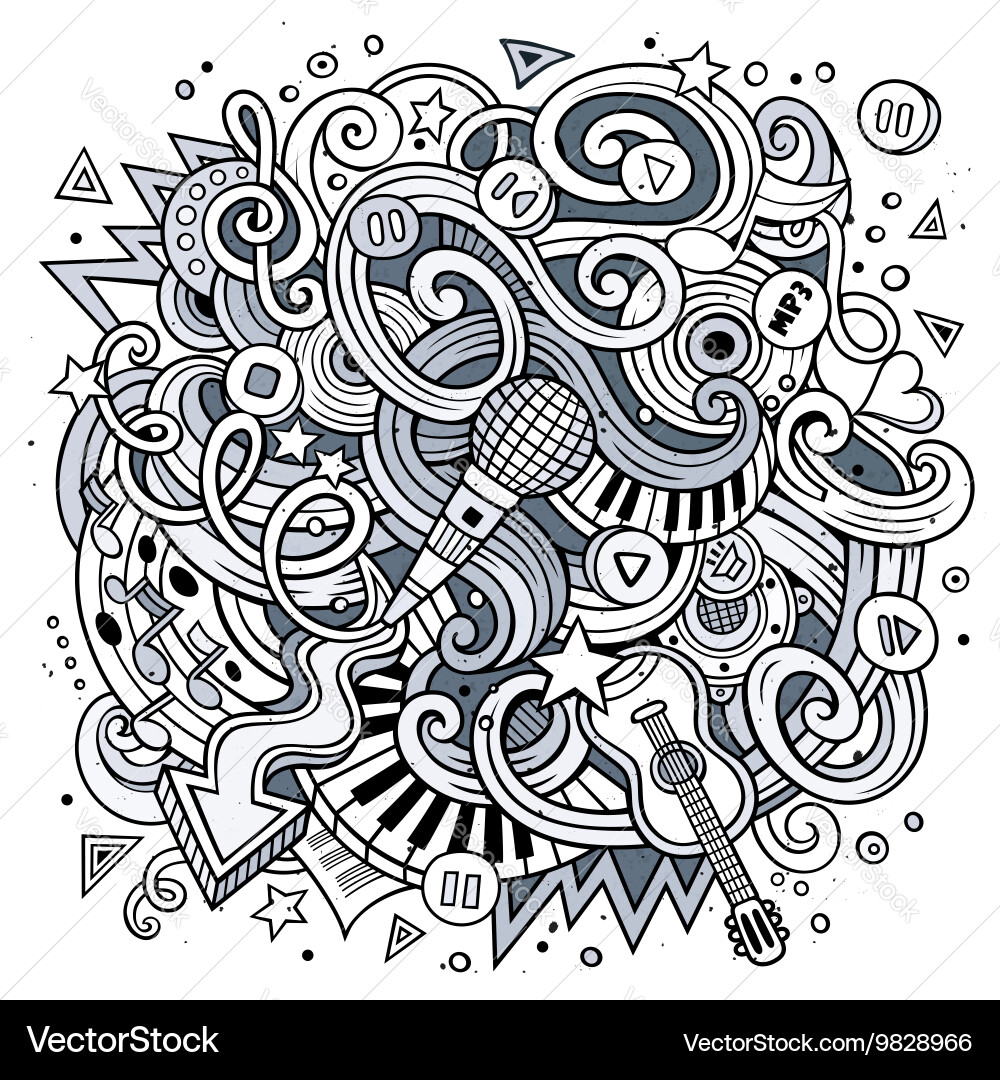 Cartoon hand-drawn doodles musical Royalty Free Vector Image