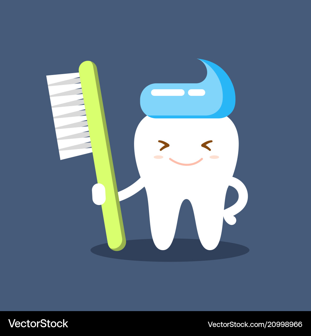 Cute happy smiling tooth with toothbrush Vector Image