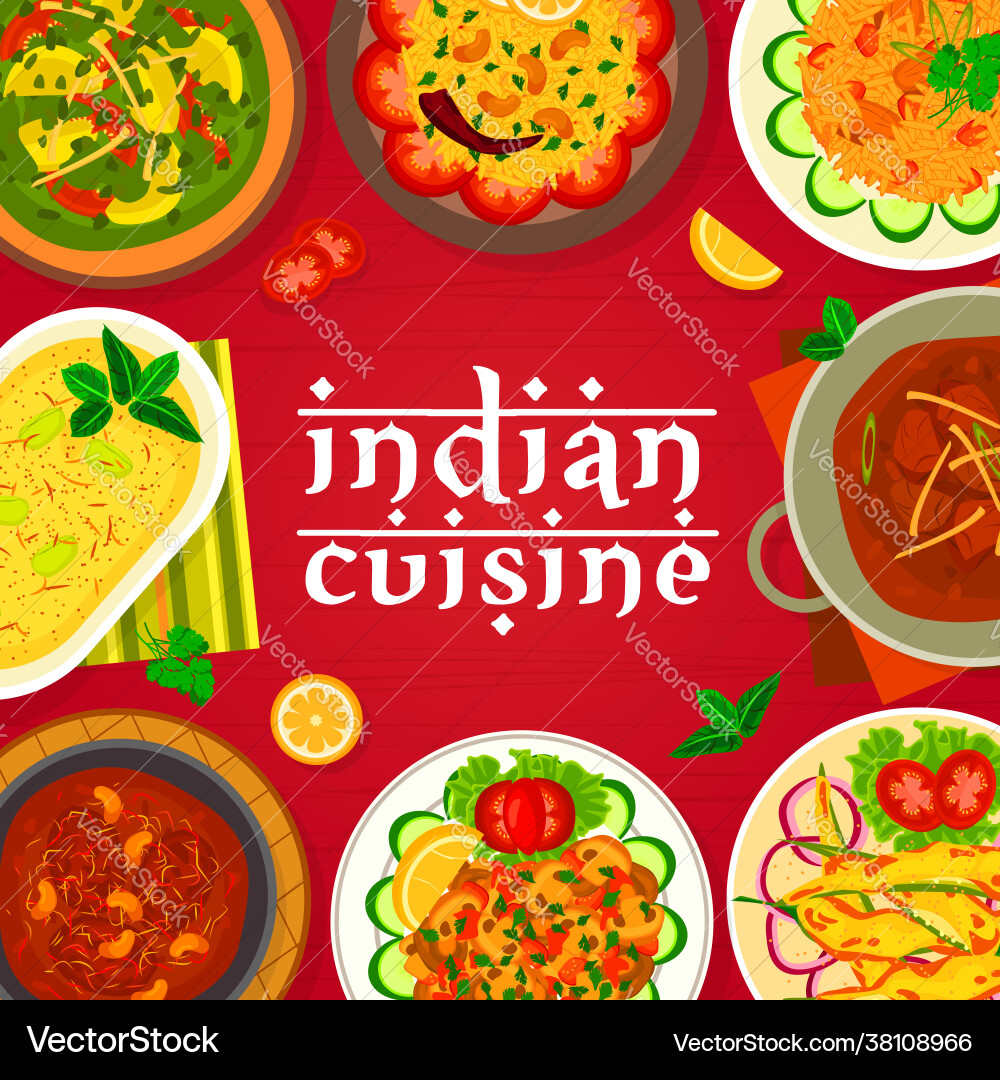 Indian cuisine meals menu cover template Vector Image