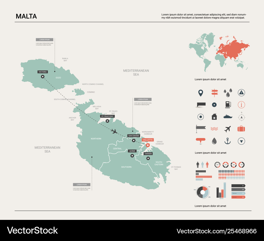 Map malta country with division cities Royalty Free Vector