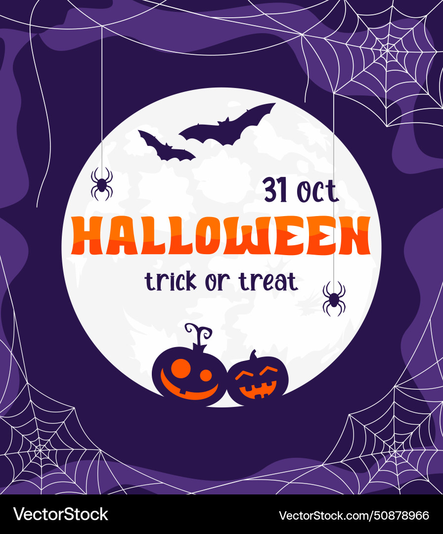 Pumpkins bats and spiders on white cobweb Vector Image