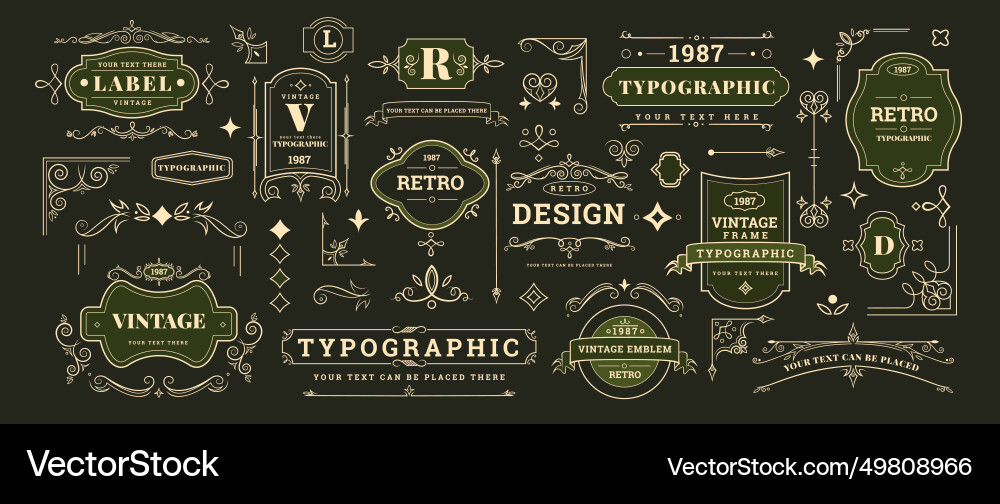 Vintage elements logo retro isolated frames Vector Image
