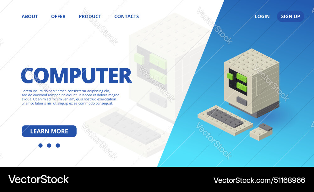 Web template with a old computer Royalty Free Vector Image