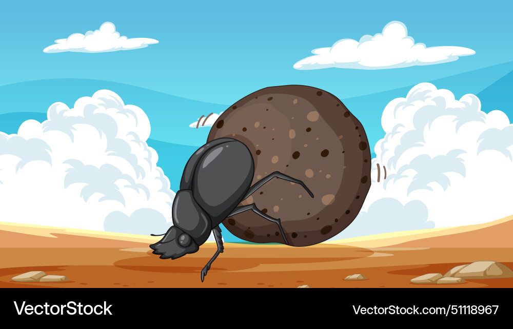 Cartoon beetle struggles with a heavy burden Vector Image