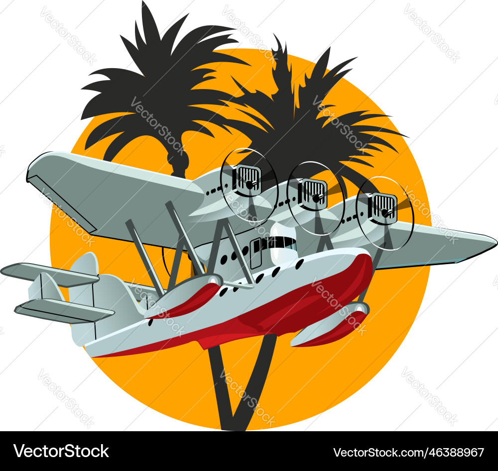 Cartoon retro sea plane Royalty Free Vector Image