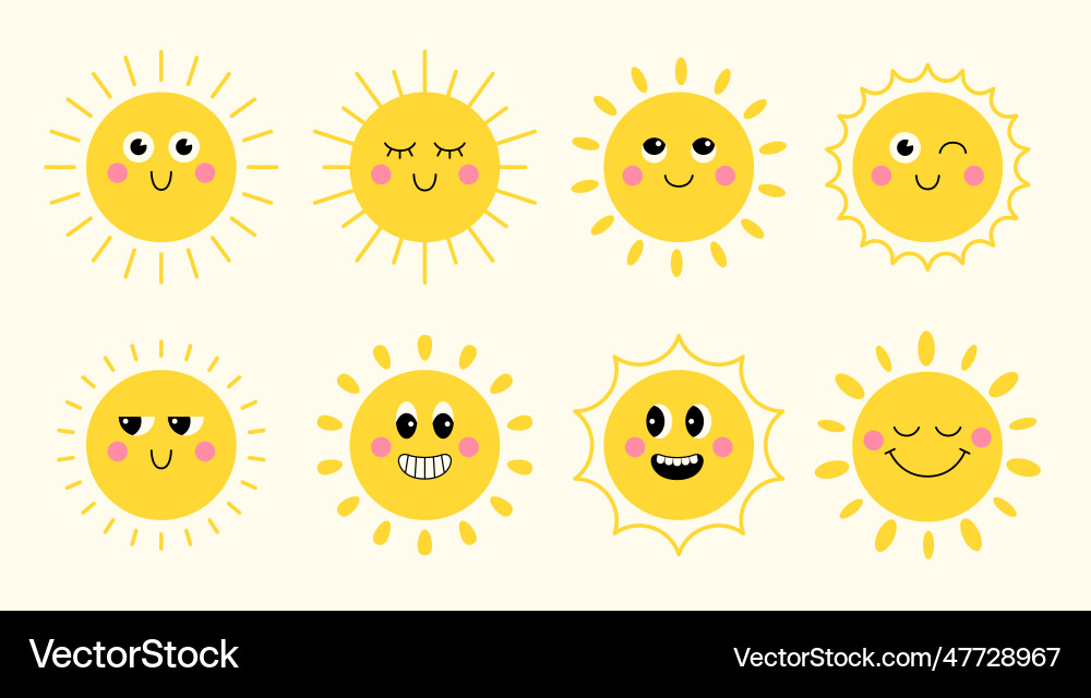 Groovy Sun Characters Royalty Free Vector Image