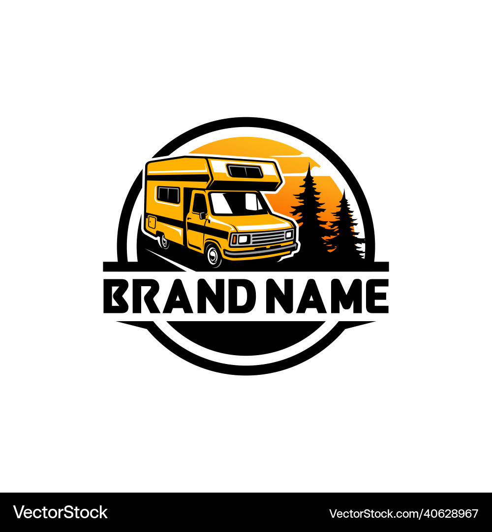 Rv classic camper van logo Royalty Free Vector Image